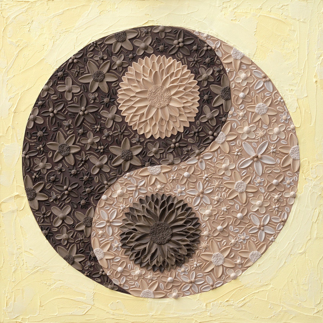 PRINT of Medium Yin and Yang Brown and Tan Textured Floral Artwork - Etsy