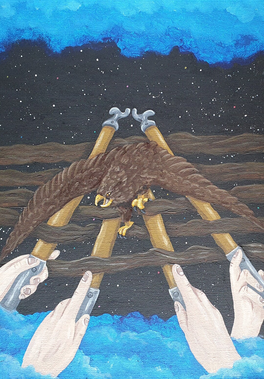 Nine of Staves, Original Acrylic Painting on Canvas Tarot Card Artwork ...