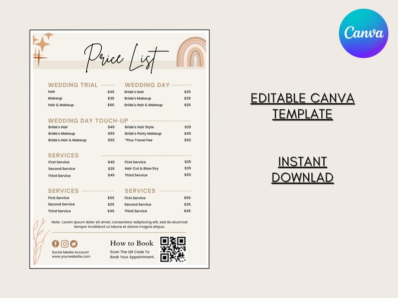 Editable Salon Price List Template Canva Link Professional - Etsy