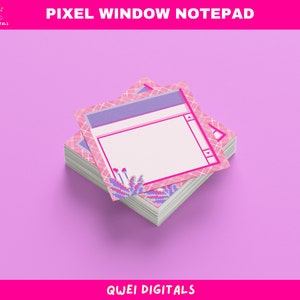 Pixel Window Printable Notepad Retro Memo Pad Pixelated Notepads Pink ...