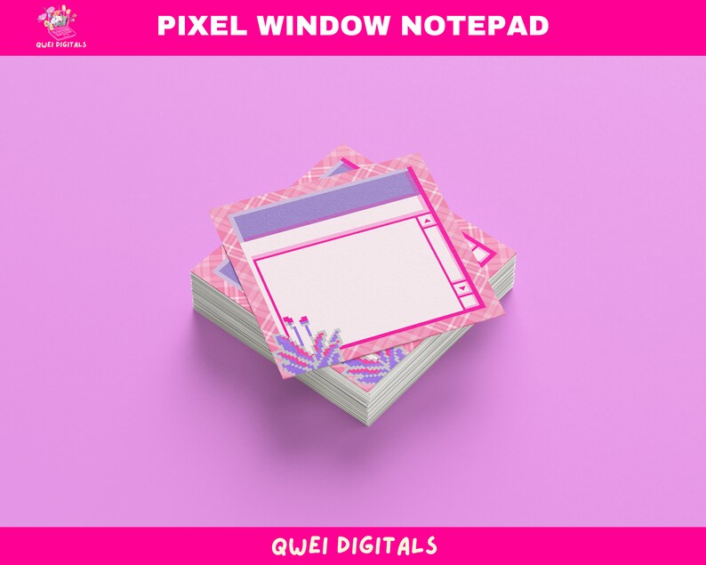 Pixel Window Printable Notepad Retro Memo Pad Pixelated Notepads Pink ...