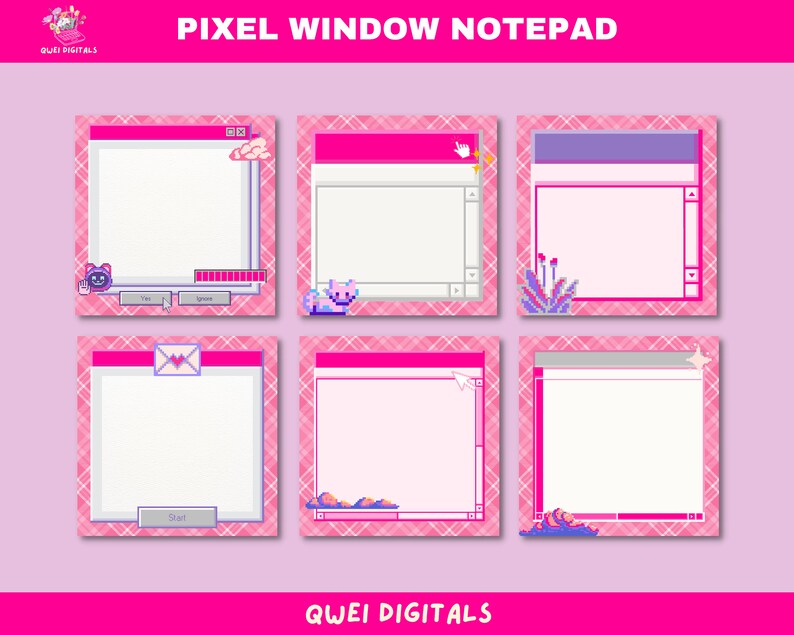Pixel Window Printable Notepad Retro Memo Pad Pixelated Notepads Pink ...