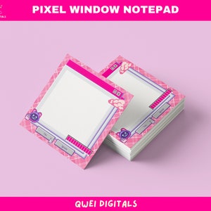 Pixel Window Printable Notepad Retro Memo Pad Pixelated Notepads Pink ...