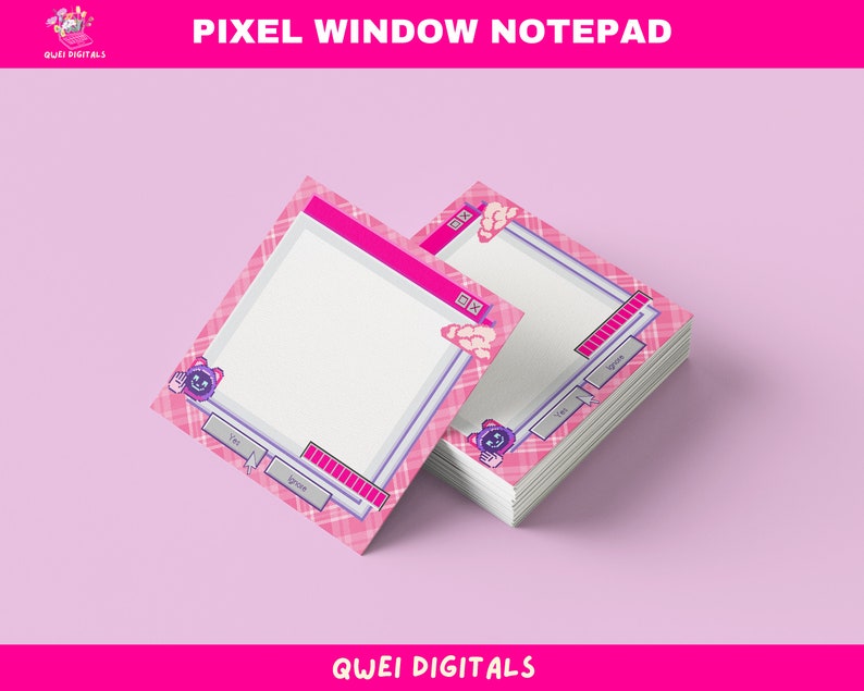 Pixel Window Printable Notepad Retro Memo Pad Pixelated Notepads Pink ...