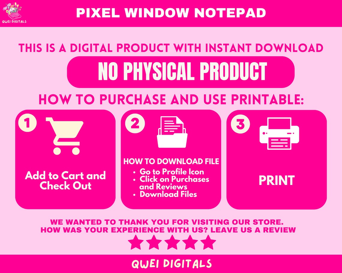 Pixel Window Printable Notepad Retro Memo Pad Pixelated Notepads Pink ...