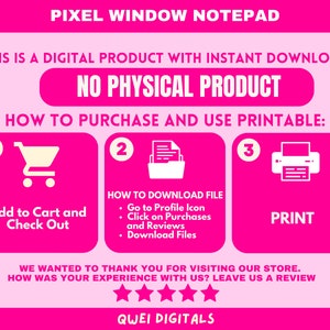 Pixel Window Printable Notepad Retro Memo Pad Pixelated Notepads Pink ...