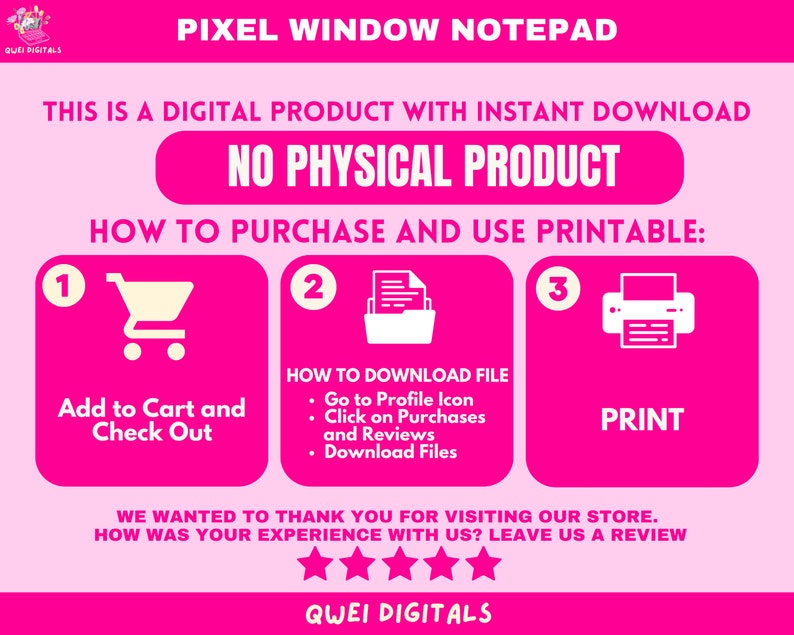 Pixel Window Printable Notepad Retro Memo Pad Pixelated Notepads Pink ...