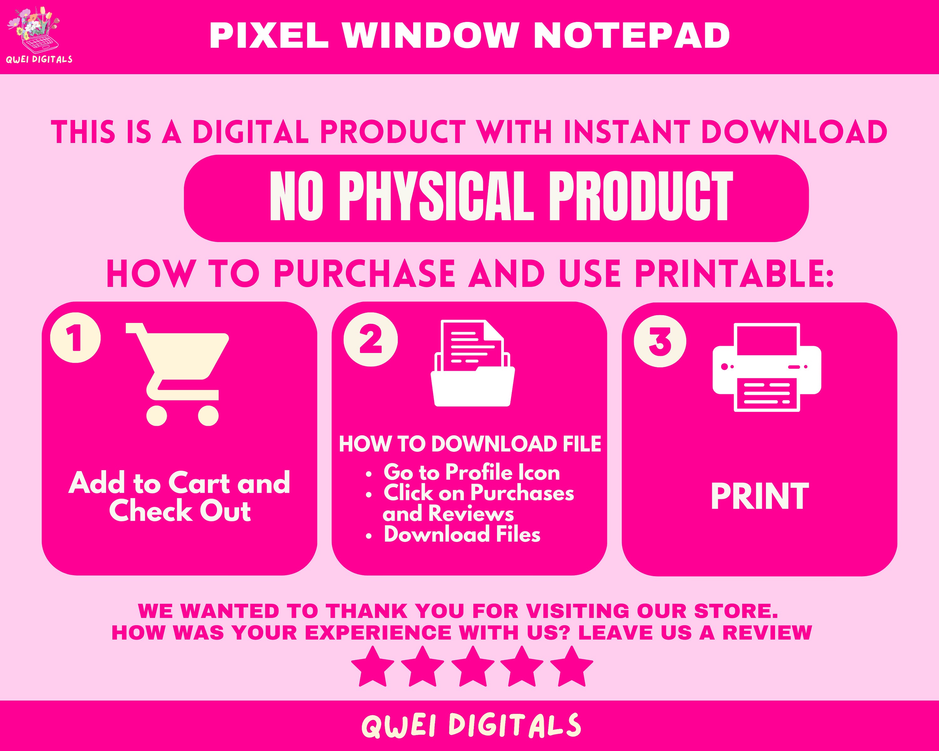 Pixel Window Printable Notepad Retro Memo Pad Pixelated Notepads Pink ...