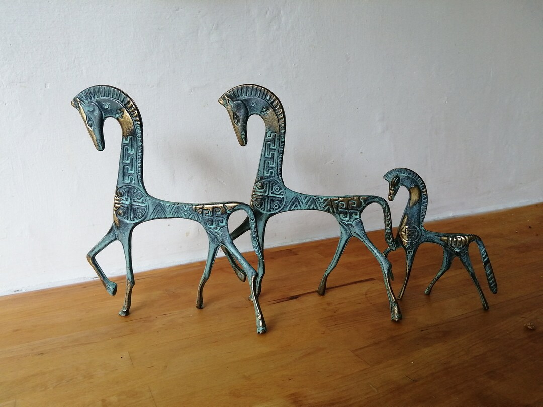 A Trio of Prancing Copper Alloy Greek Horse Figurines Replicas of ...