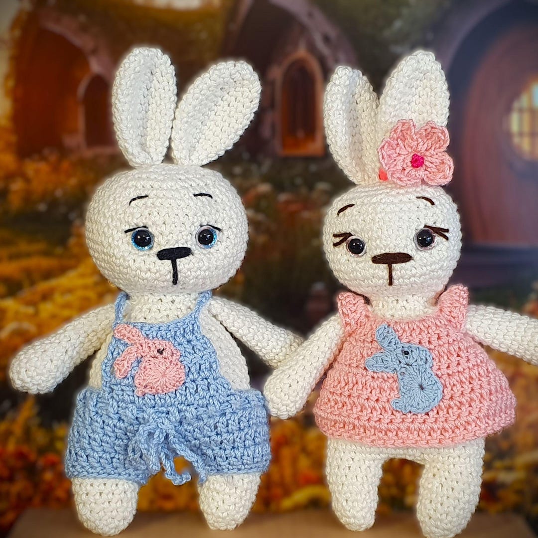 Bunny Boy and Bunny Girl, Handmade With Crochet, Cotton, Stuffed ...