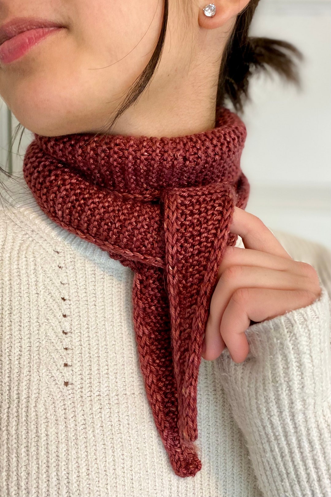 Hand-knit Rich Woody Red Superwash Merino Wool Sophie Scarf Stylish ...