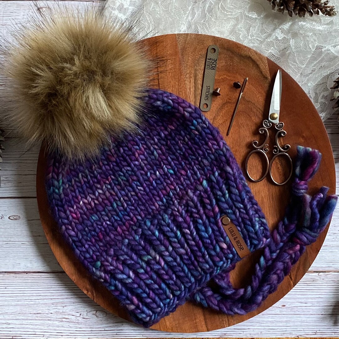 Split Brim Hand-knit Merino Wool Beanie in Magenta-purple With Hints of ...