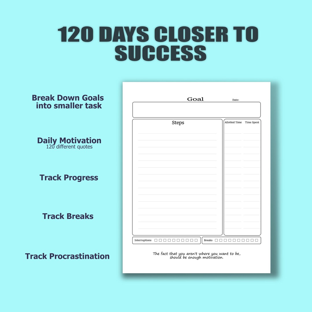 Goal Achiever Procrastination Tracker 120 Days Plan Daily Motivational ...