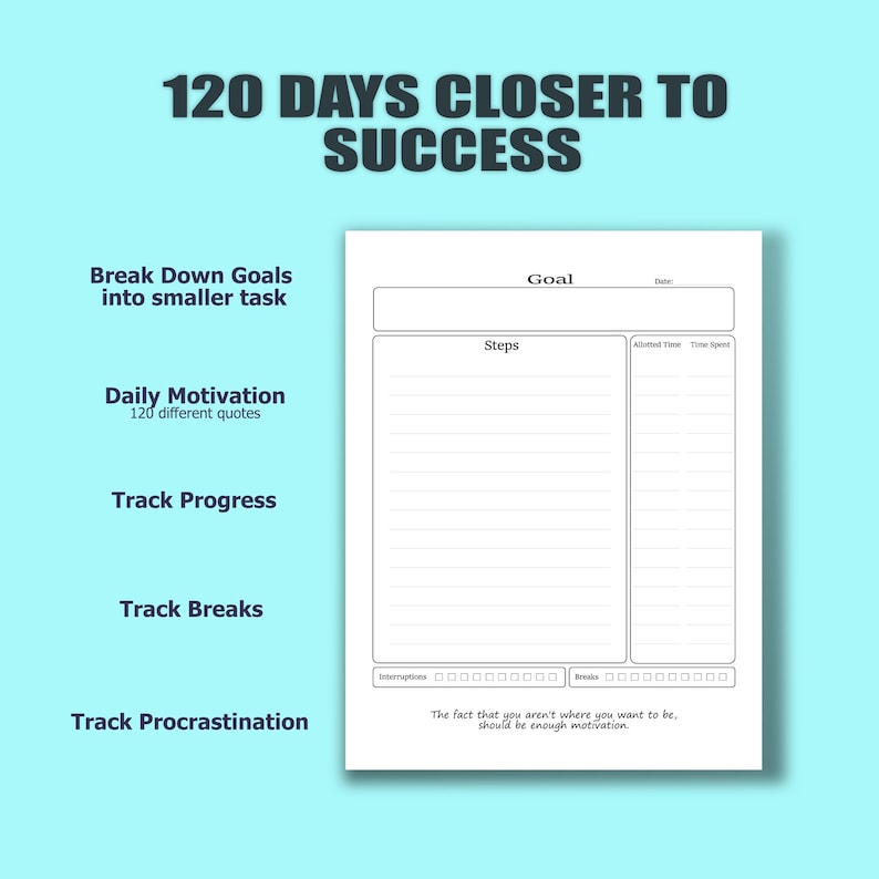 Goal Achiever Procrastination Tracker 120 Days Plan Daily Motivational ...