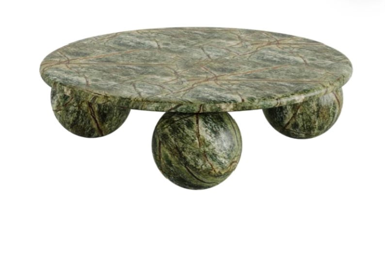 Forest Green Round Green Marble Coffee Table With Bold Spherical Base ...