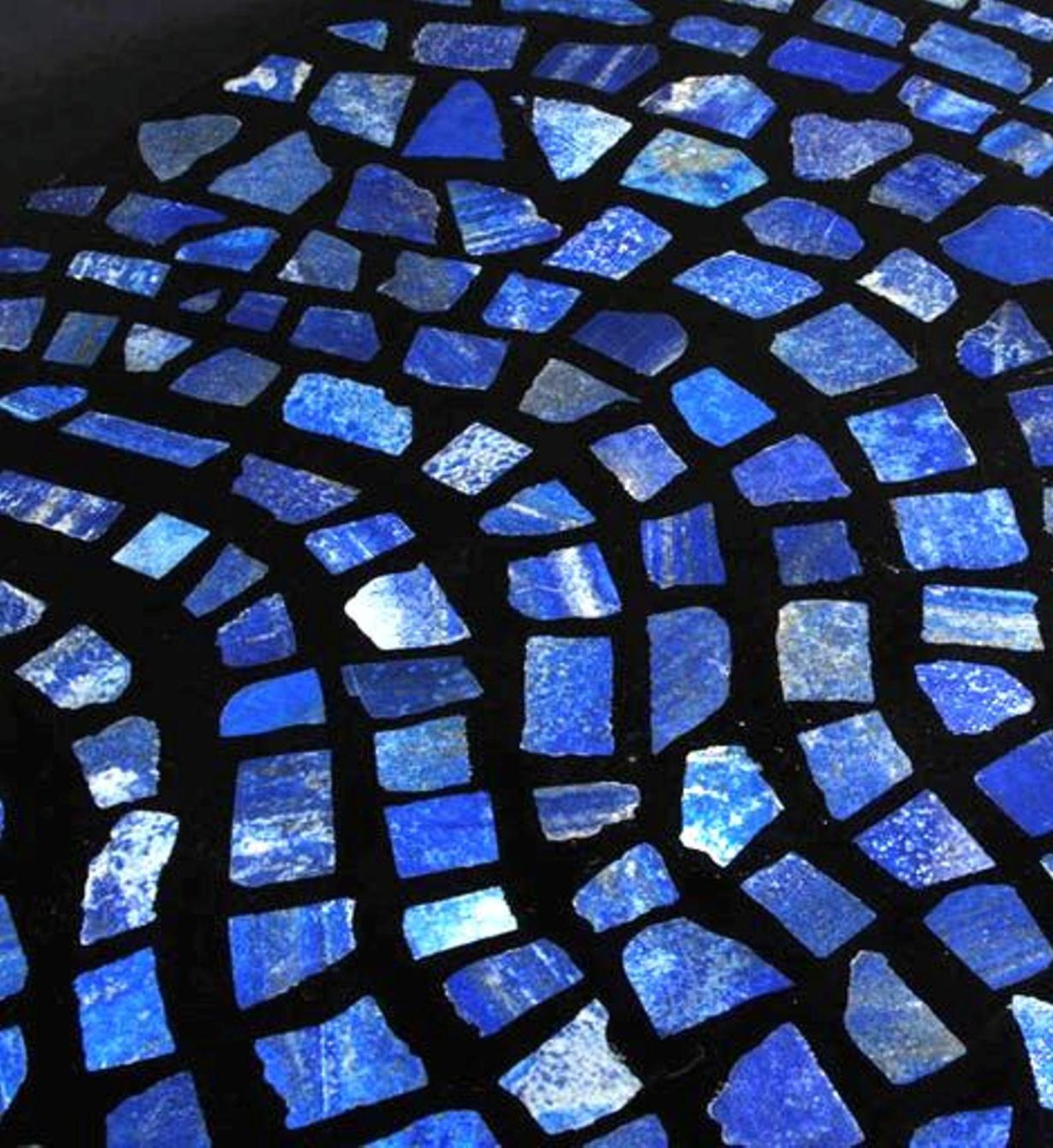 Round Blue Mosaic Table With Wavy Pattern Semi Precious Stone Inlay - Etsy