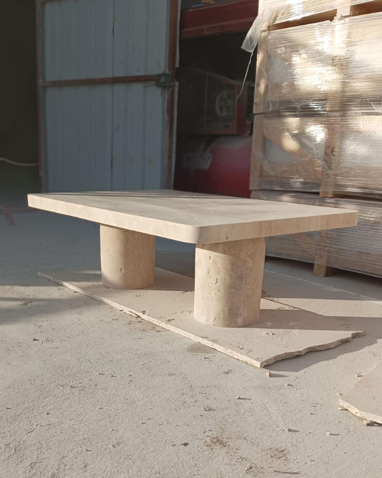 Modern Travertine Stone Coffee Table Elegant Natural Stone Living Room ...