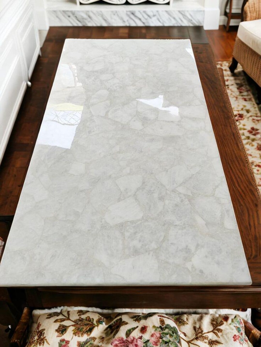 White Quartz Dining Table, White Quartz Center Table, Living Room Table ...