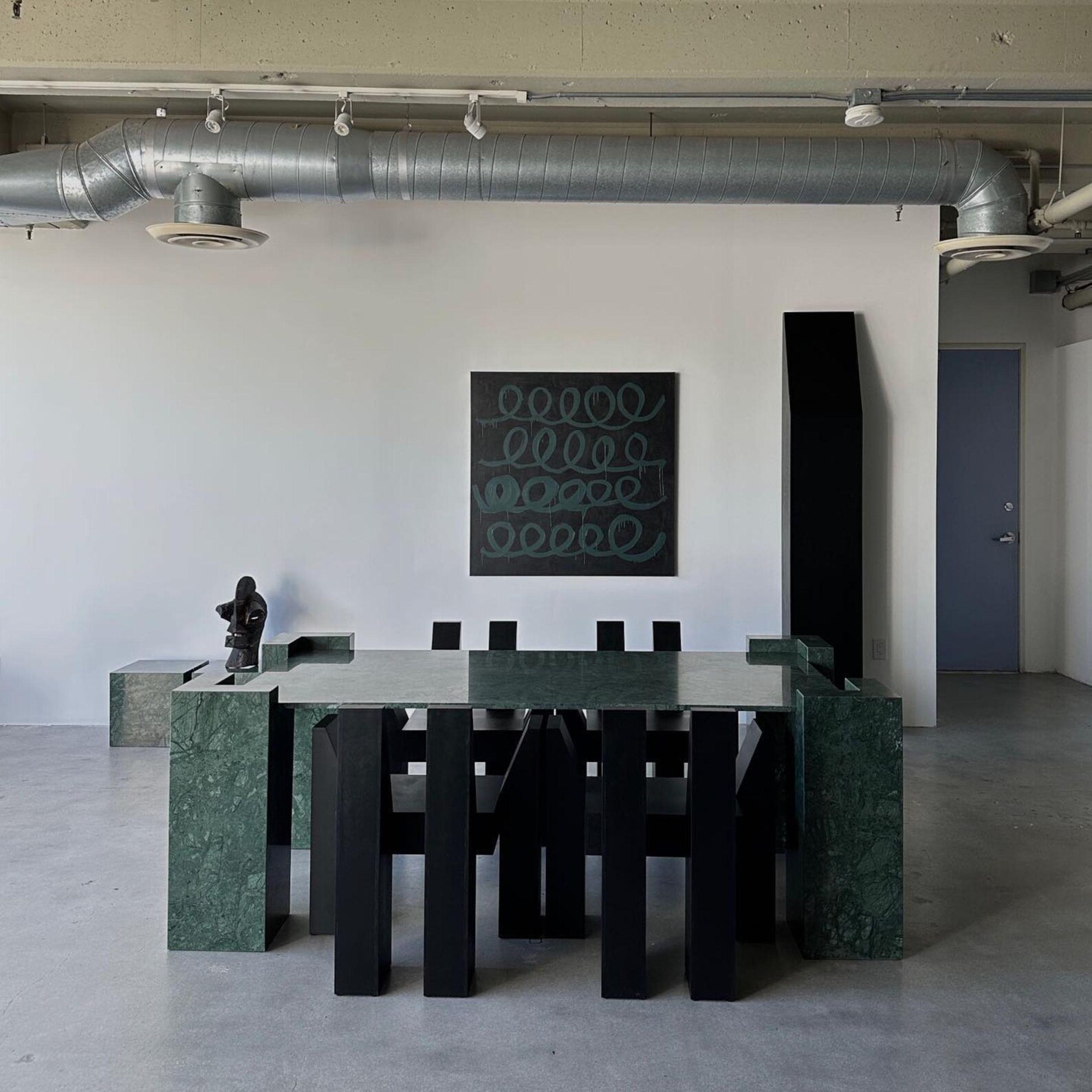 Square Table Crafted From Green Marble Featuring a Polished Surface It ...