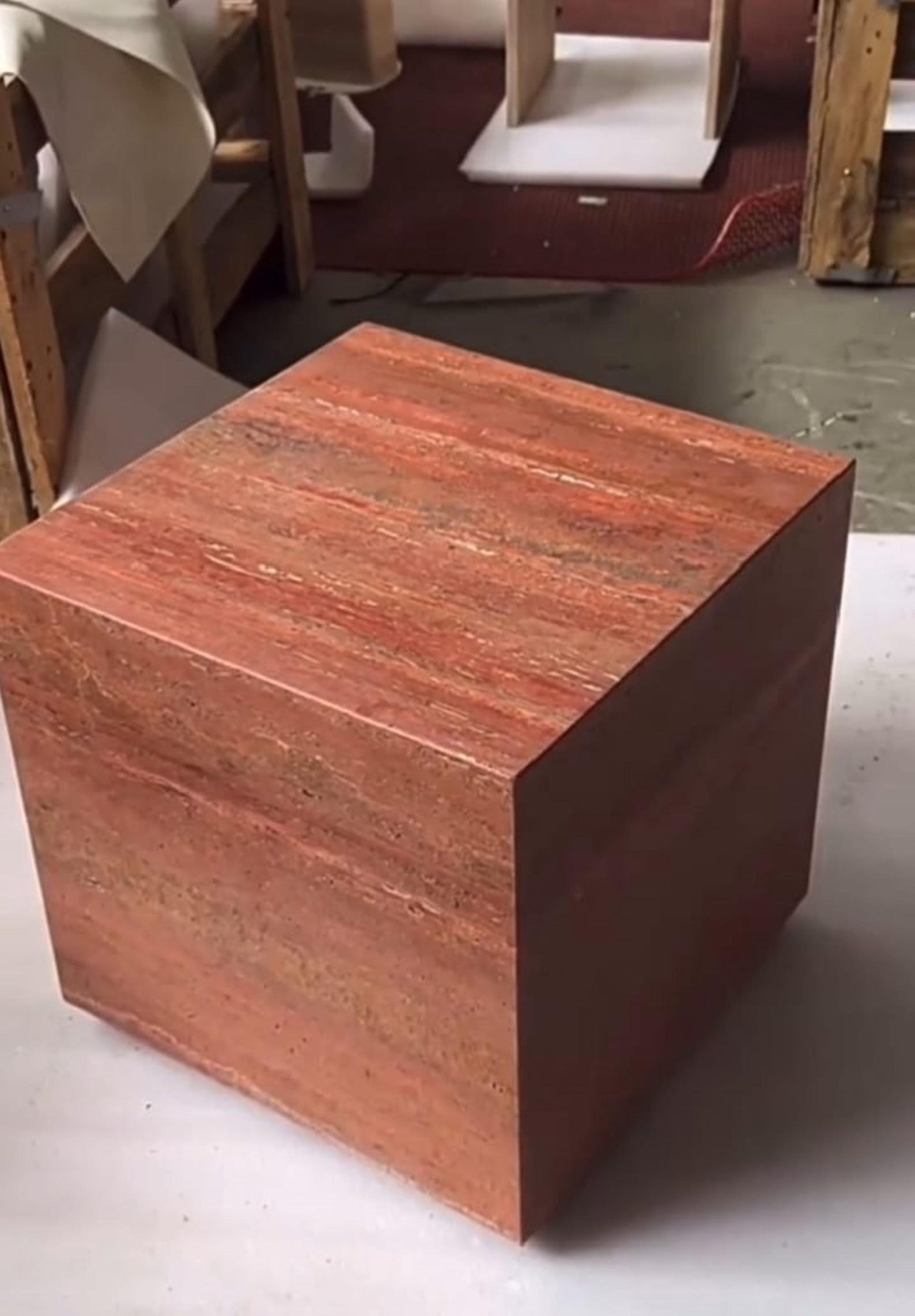 Red Travertine Cube Pedestals and Side Tables Combine Natural Beauty ...