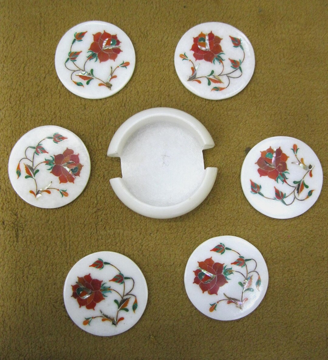 Marble Inlay Coaster Set With Floral Design Handmade Coaster Set From ...