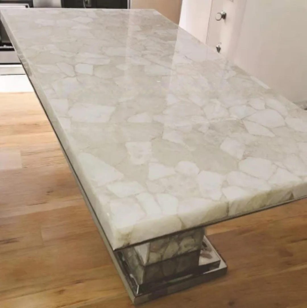 Stunning White Quartz Stone Center Sofa Dining Table Handmade Crystal ...