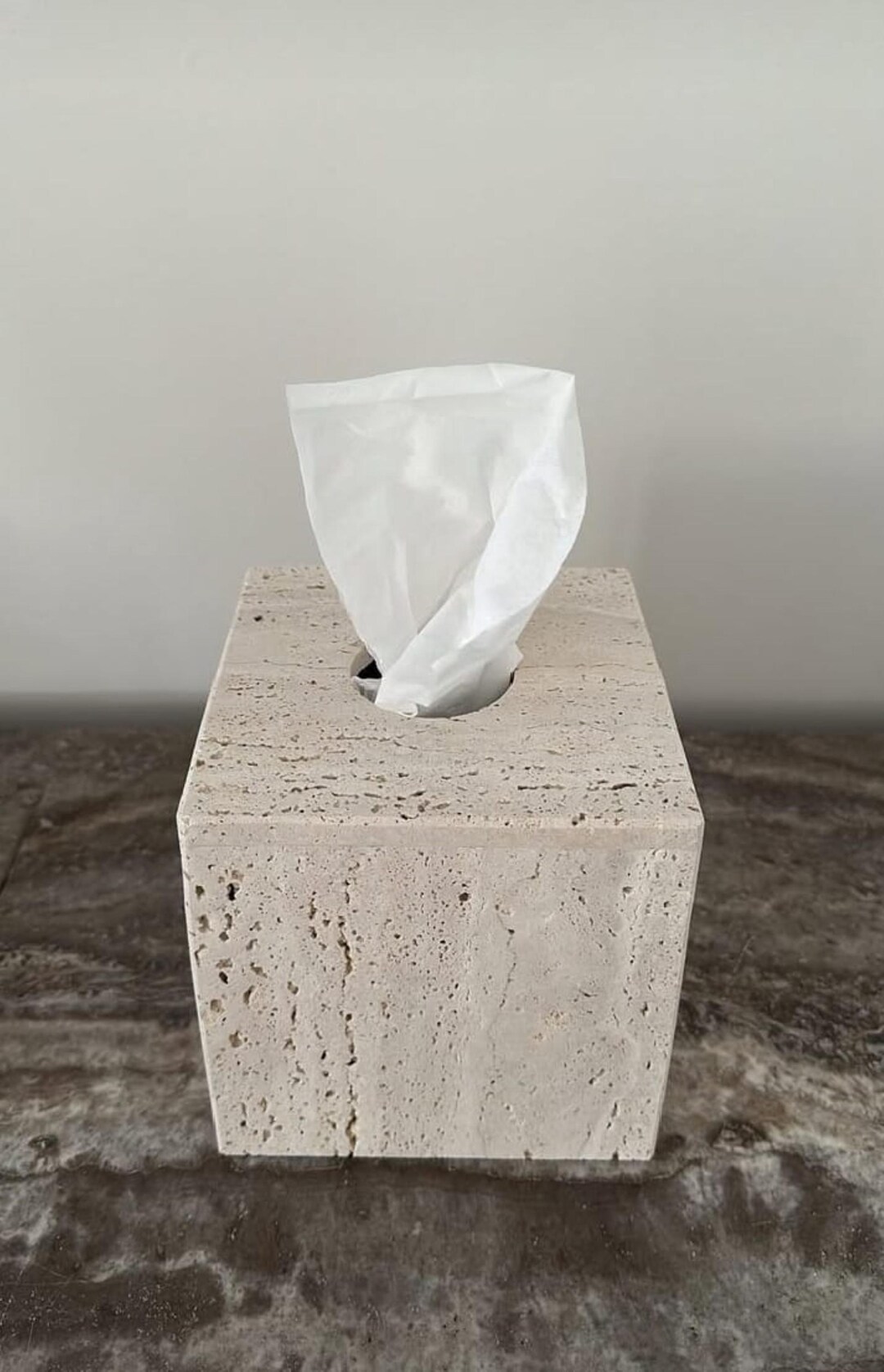 Neutral Travertine Square Stone Tissue Box Cover, Cube Facial Tissue ...