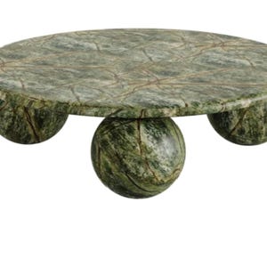 Forest Green Round Green Marble Coffee Table With Bold Spherical Base ...