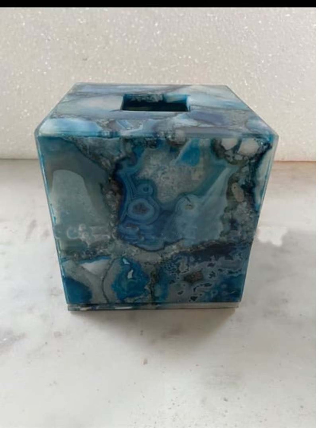 6" X 6" Blue Agate Tissue Box Natural Stones Bathroom Accessories ...