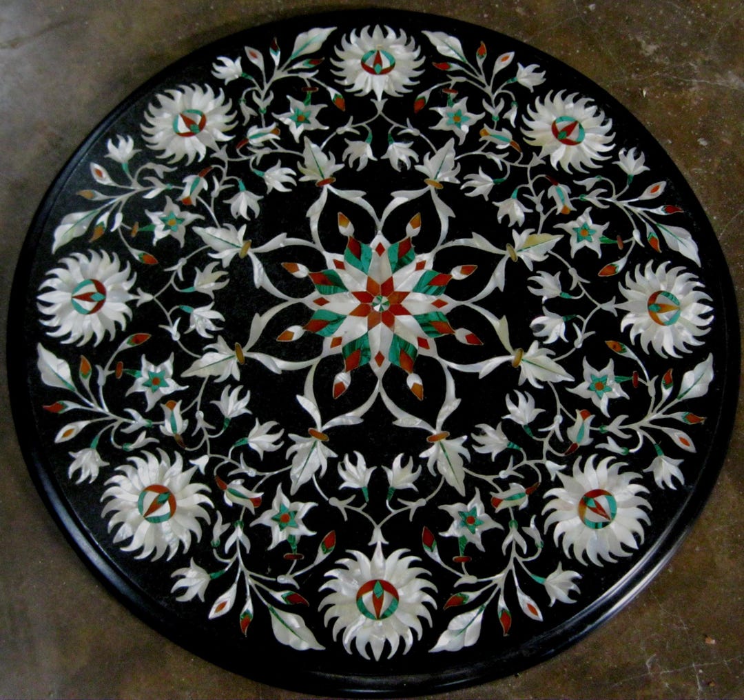 12" Semi Precious Stones Marble Handicraft Inlay Work Table Top - Etsy