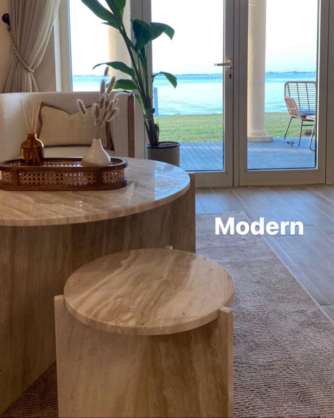 Round Travertine Nesting Coffee Table Set – Modern Luxury Natural Stone ...