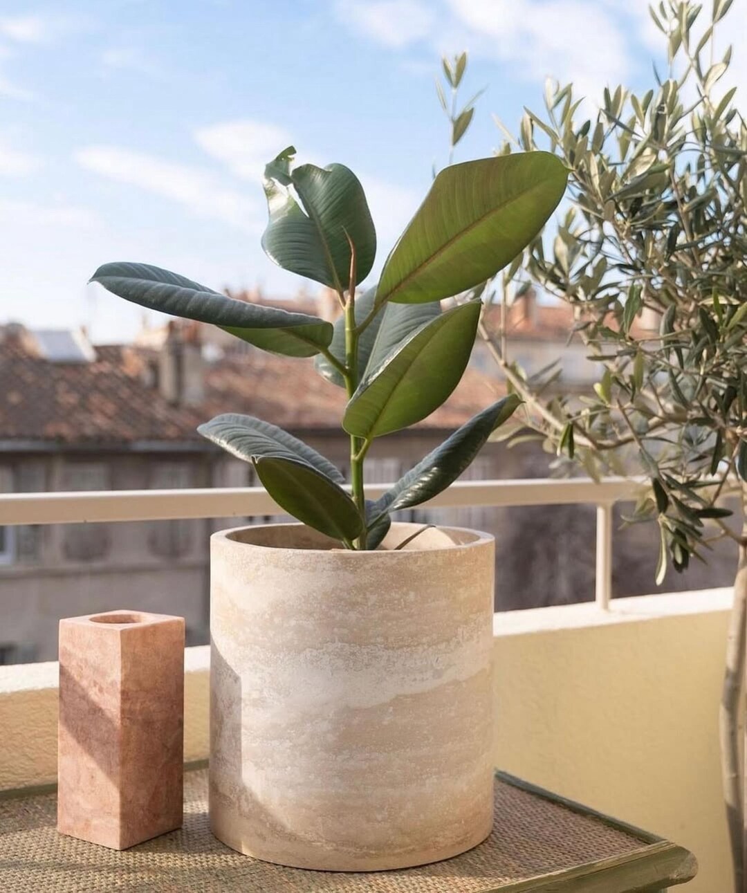 Travertine Round Flower Pot Vase - Etsy