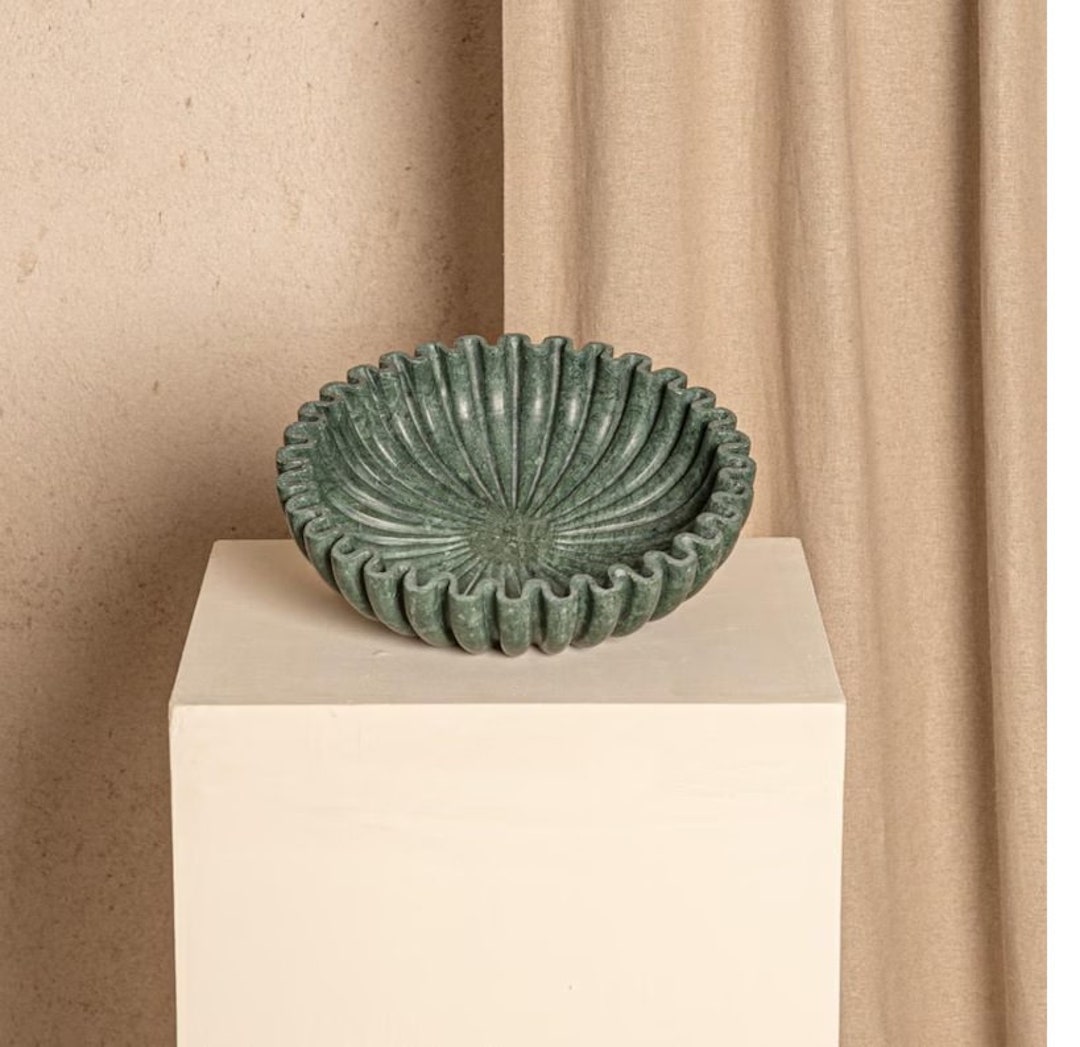 Green Marble Fluted Bowl, Scalloped Bowl, Marble Ruffle Bowl, Marble ...