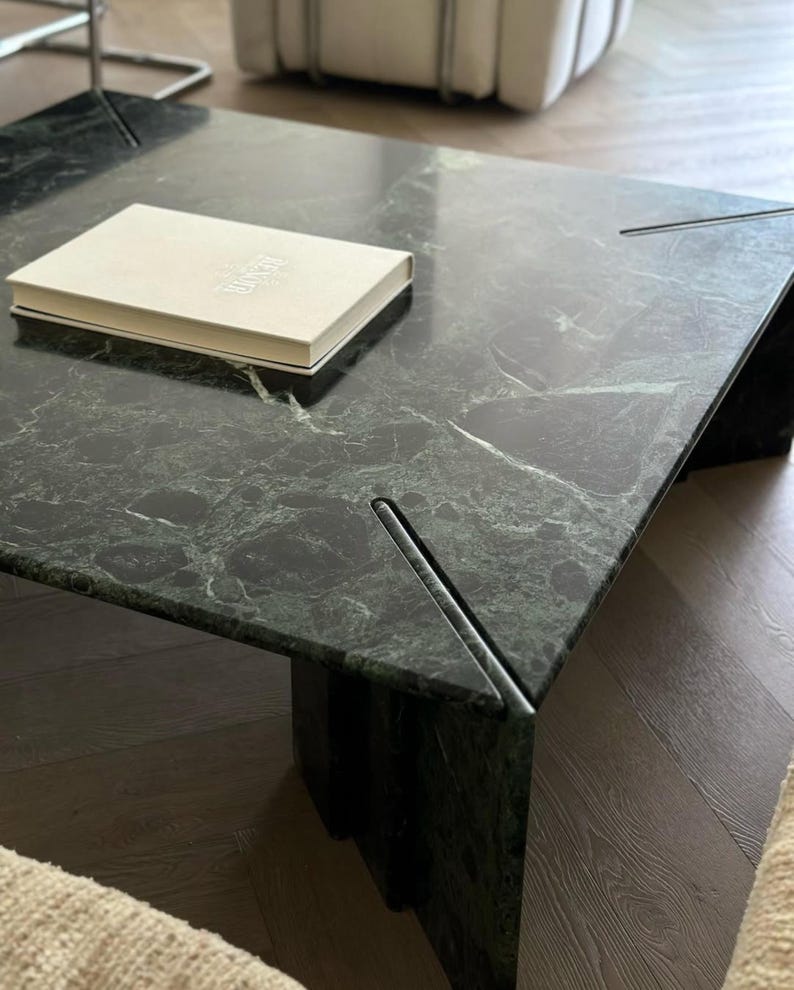 Green Marble Coffee Table: Scandinavian Square Design, Custom Size - Etsy