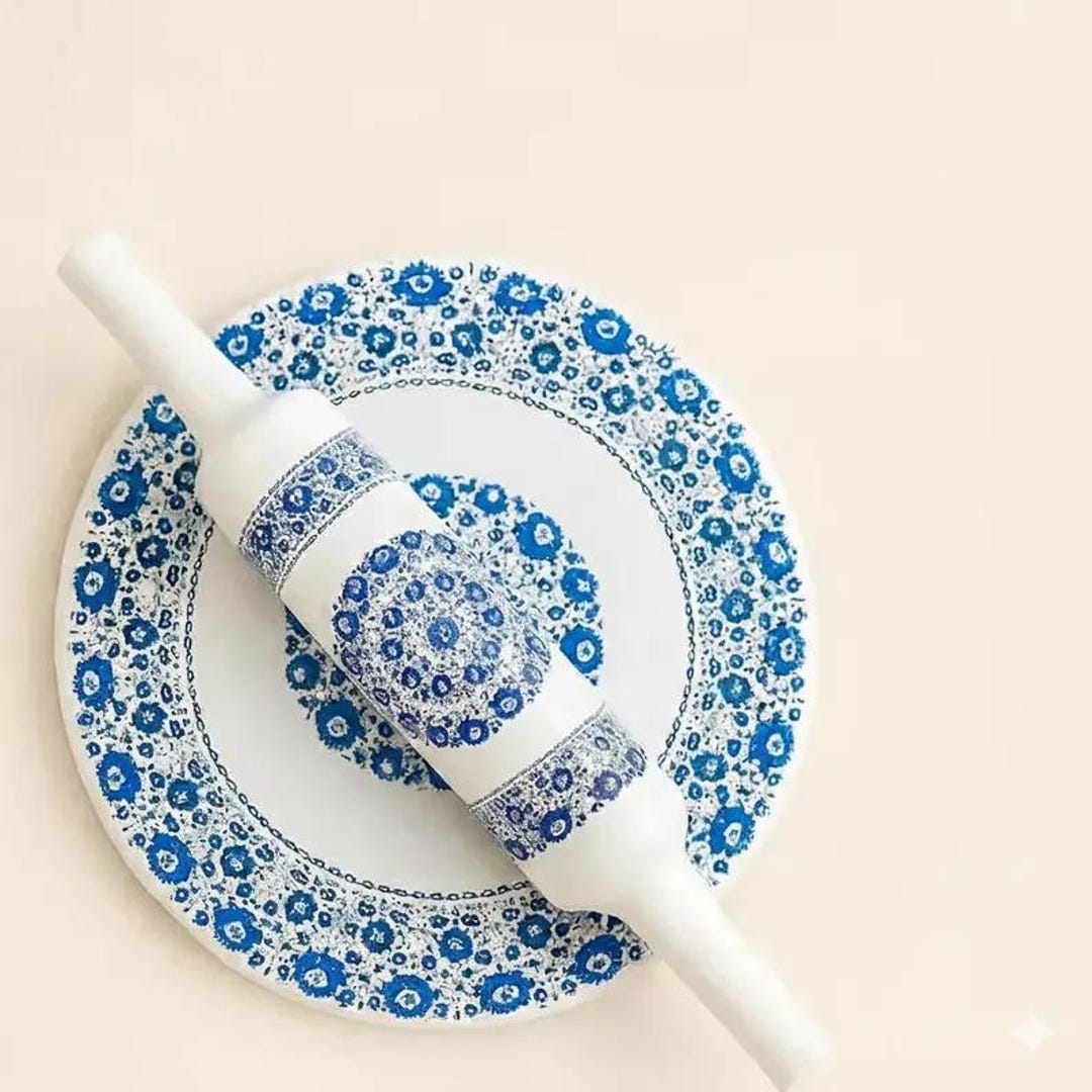 White Marble Chakla Belan Set With Lapis Lazuli Inlay Floral Design ...