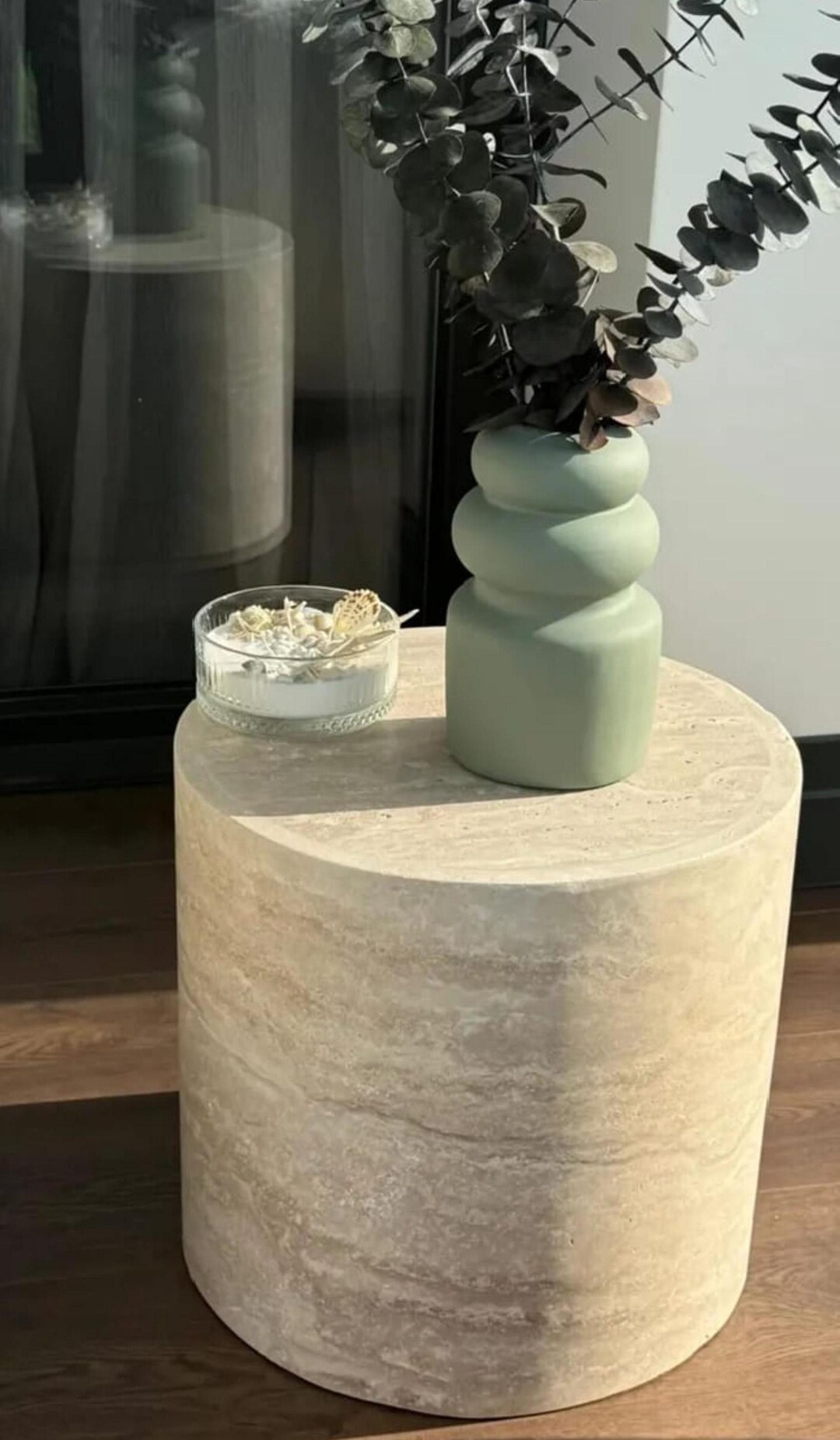 12'' Round Side Table Travertine Coffee Table - Stone Side Table - Etsy