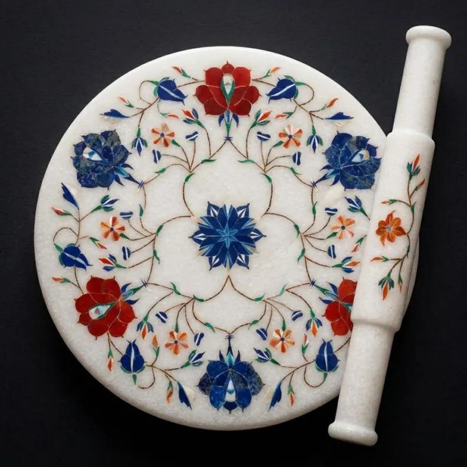 Marble Chakla Belan Set, Pietra Dura Semi-precious Stone Inlay - Etsy