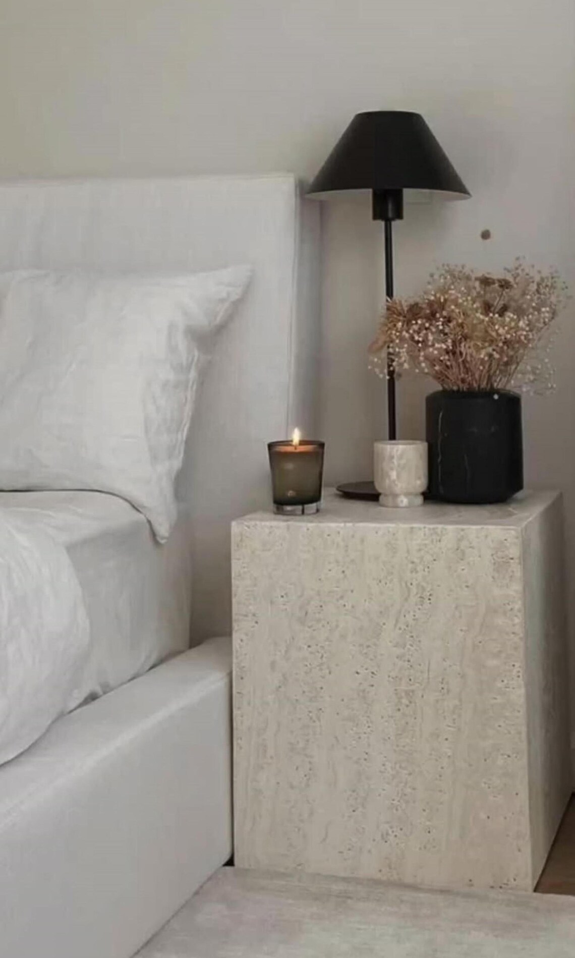Handcrafted Travertine Side Table: Minimalist Bedside Accent Table - Etsy