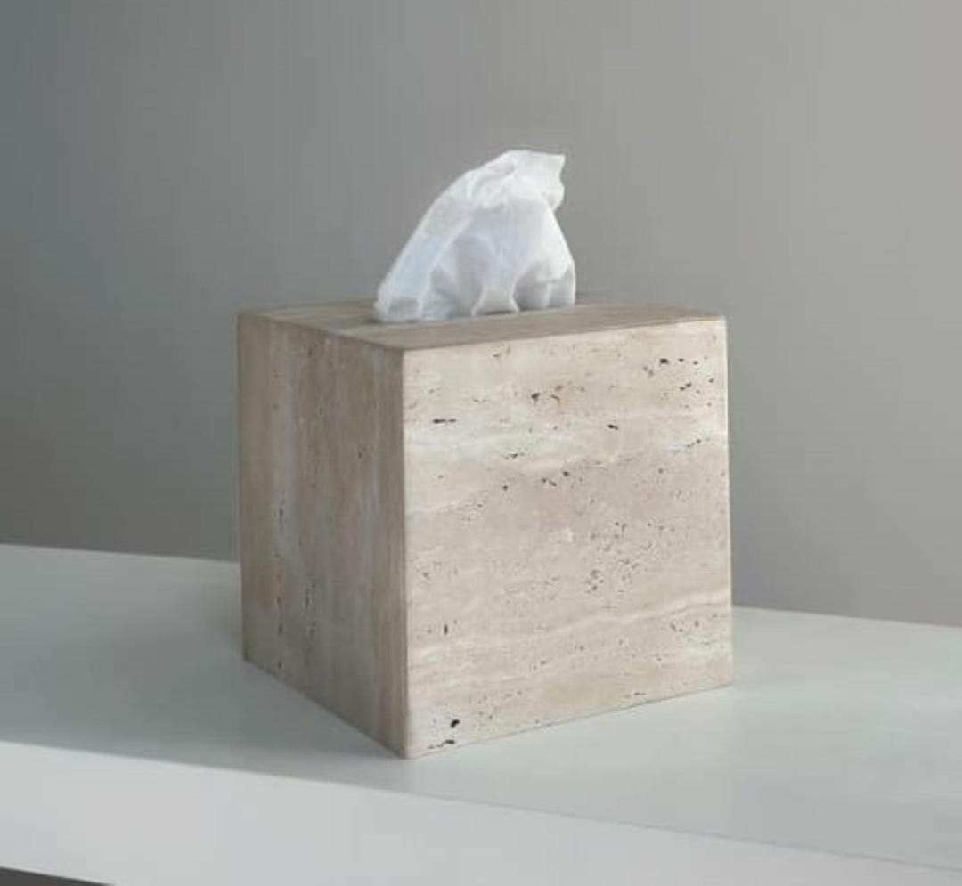 Neutral Travertine Square Stone Tissue Box Cover, Cube Facial Tissue ...