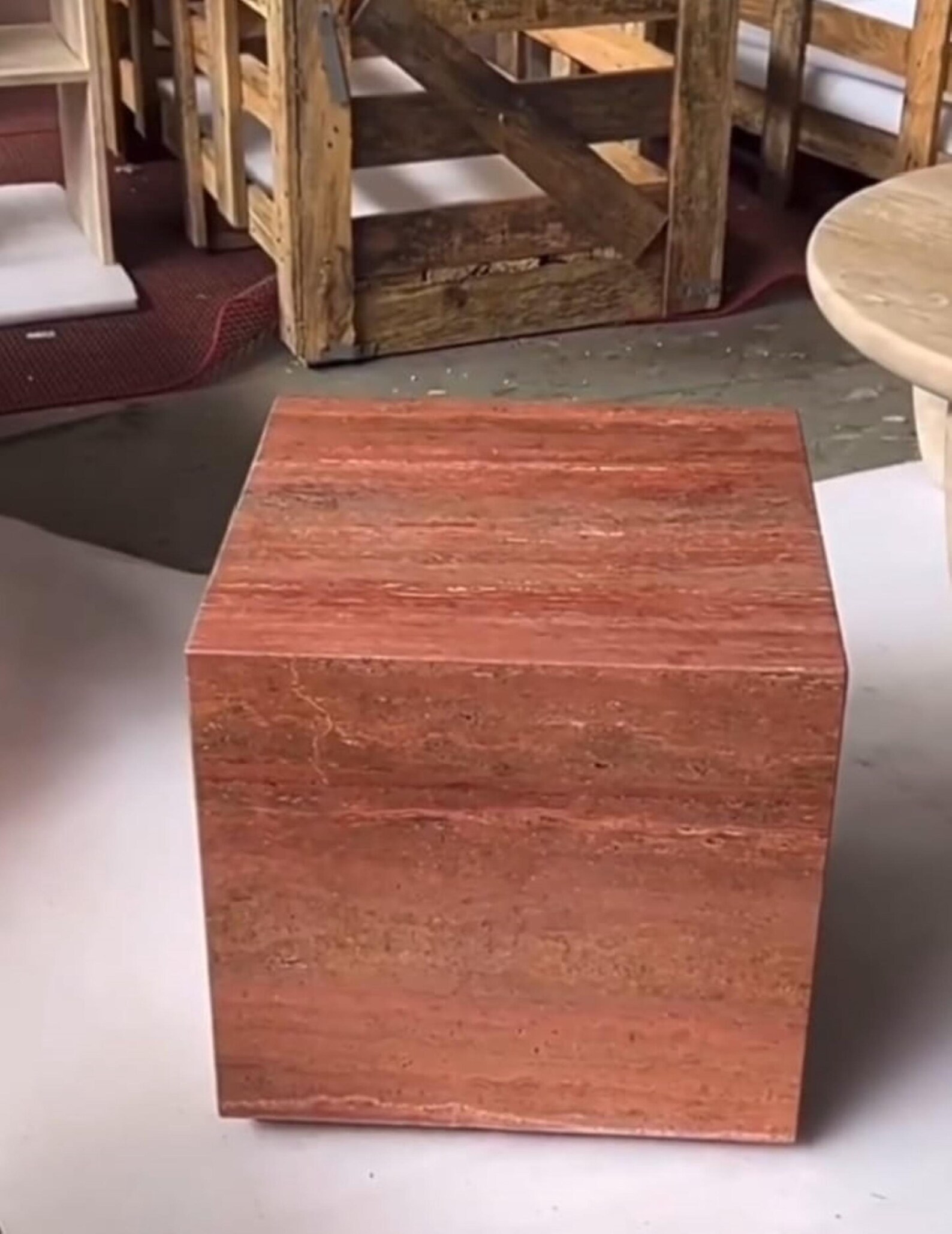 Red Travertine Cube Pedestals and Side Tables Combine Natural Beauty ...