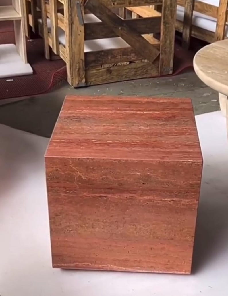 Handmade Red Travertine Cube Side Table: Modern Marble Pedestal - Etsy