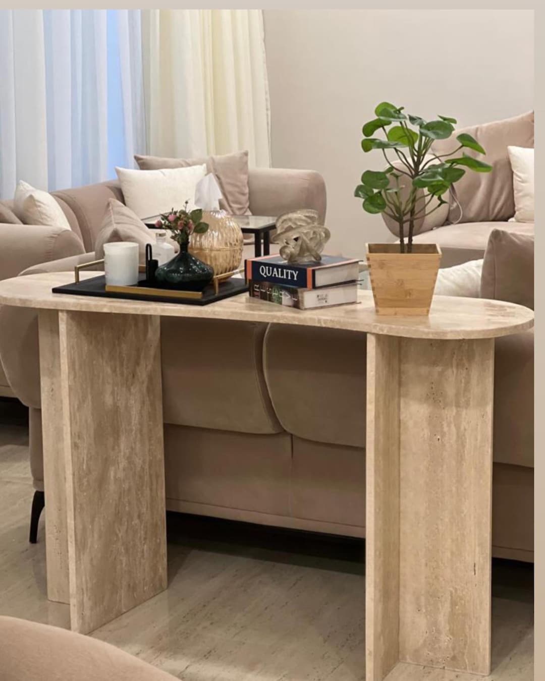 Handmade Travertine Marble Console Table: Modern Minimalist Entryway - Etsy