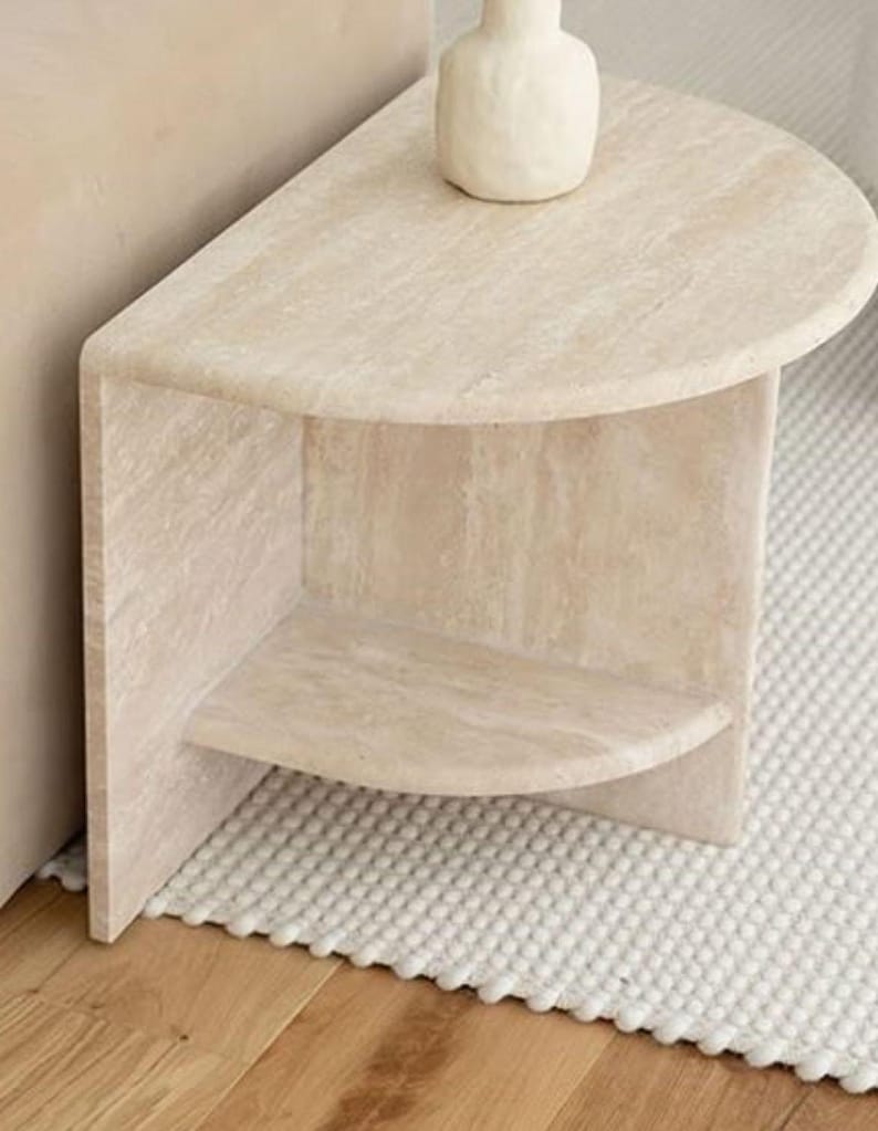 Travertine Stone Side Table – Minimalist Handmade Corner Table in ...