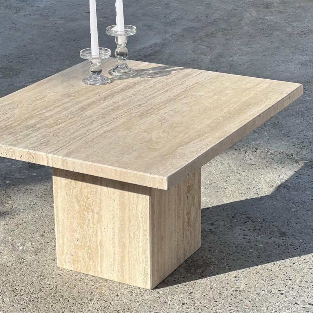 Minimalist Travertine Coffee Table for Modern Interiors Square Compact Travertine Stone End ...