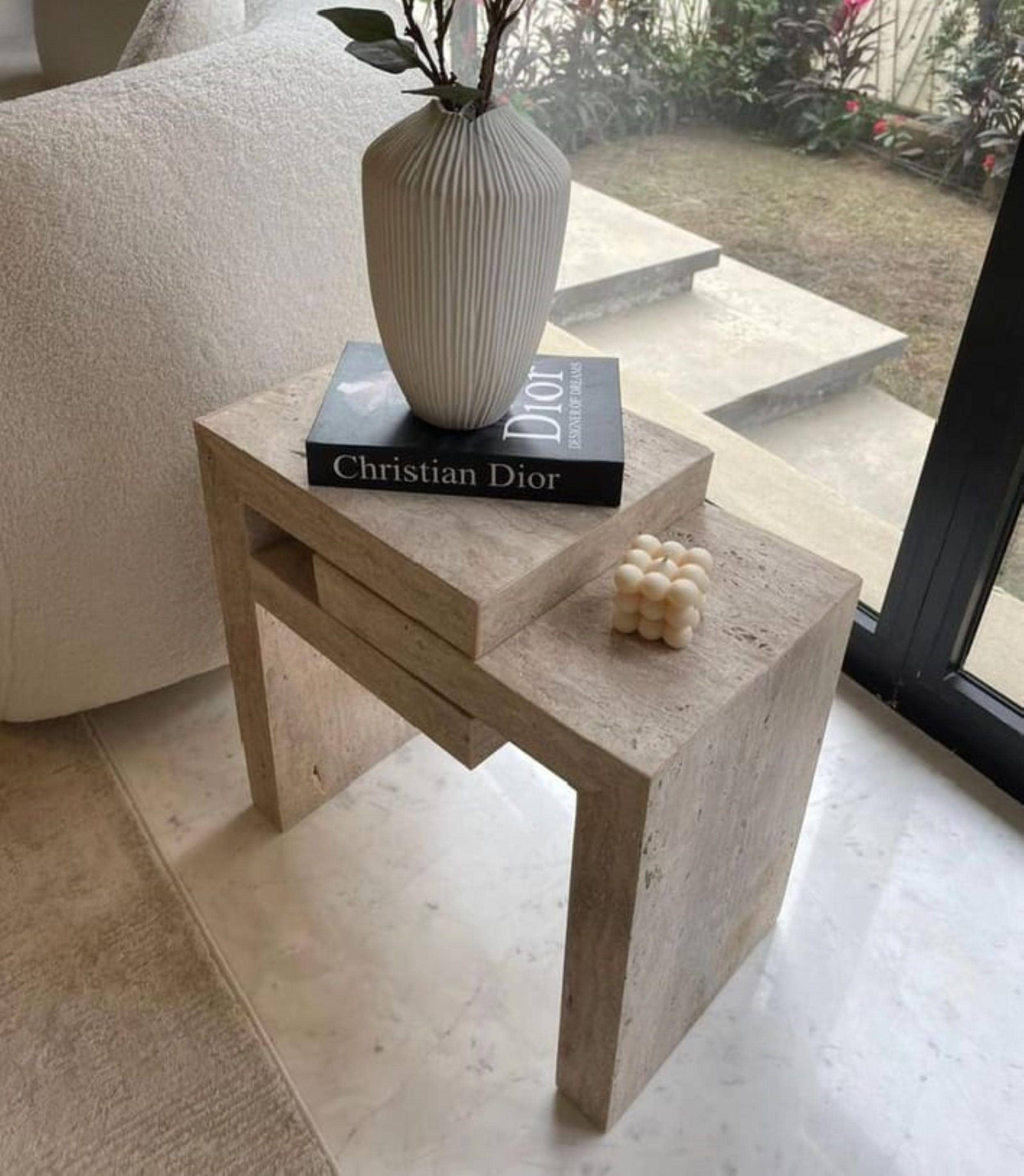 Pedestal Travertine Stone Table Natural Stone End Table Custom Plinth ...