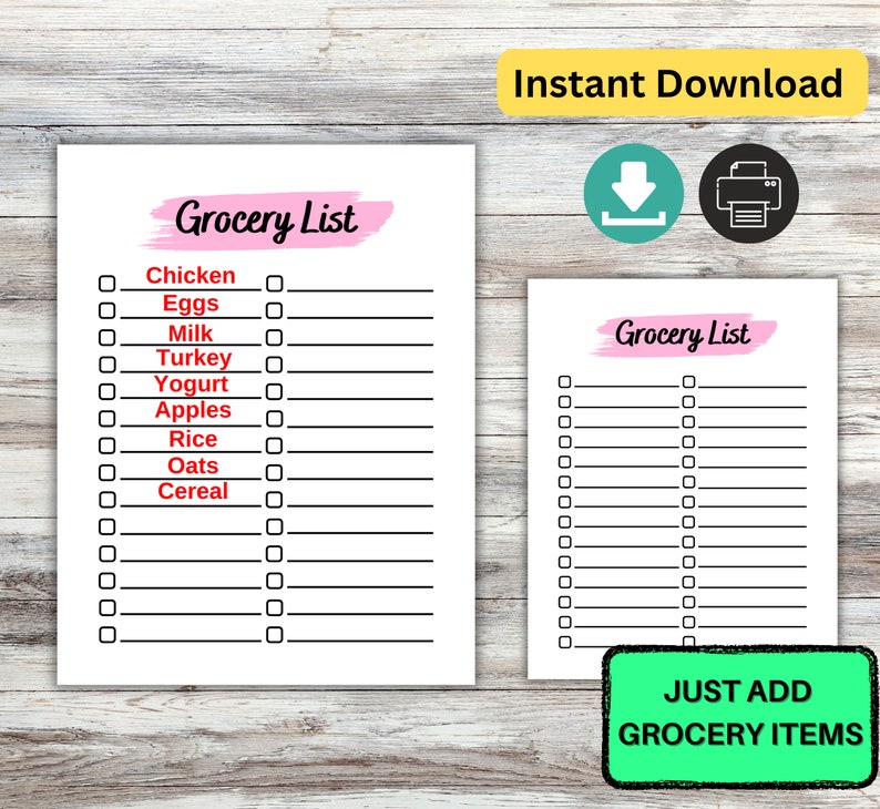 Grocery List Weekly Printable. Weekly Grocery List. Printable Shopping ...