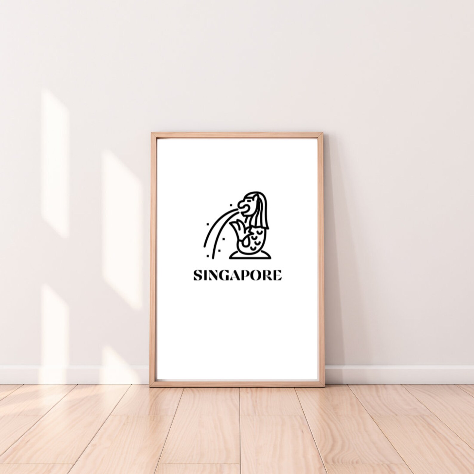Singapore, Singapore Print, Merlion Print, Modern Wall Art, Black and ...