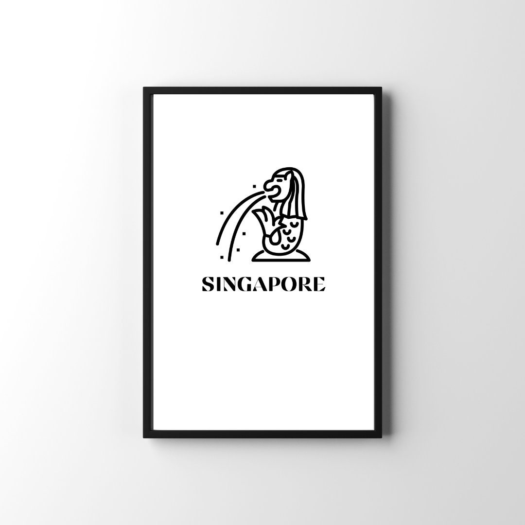 Singapore, Singapore Print, Merlion Print, Modern Wall Art, Black and ...