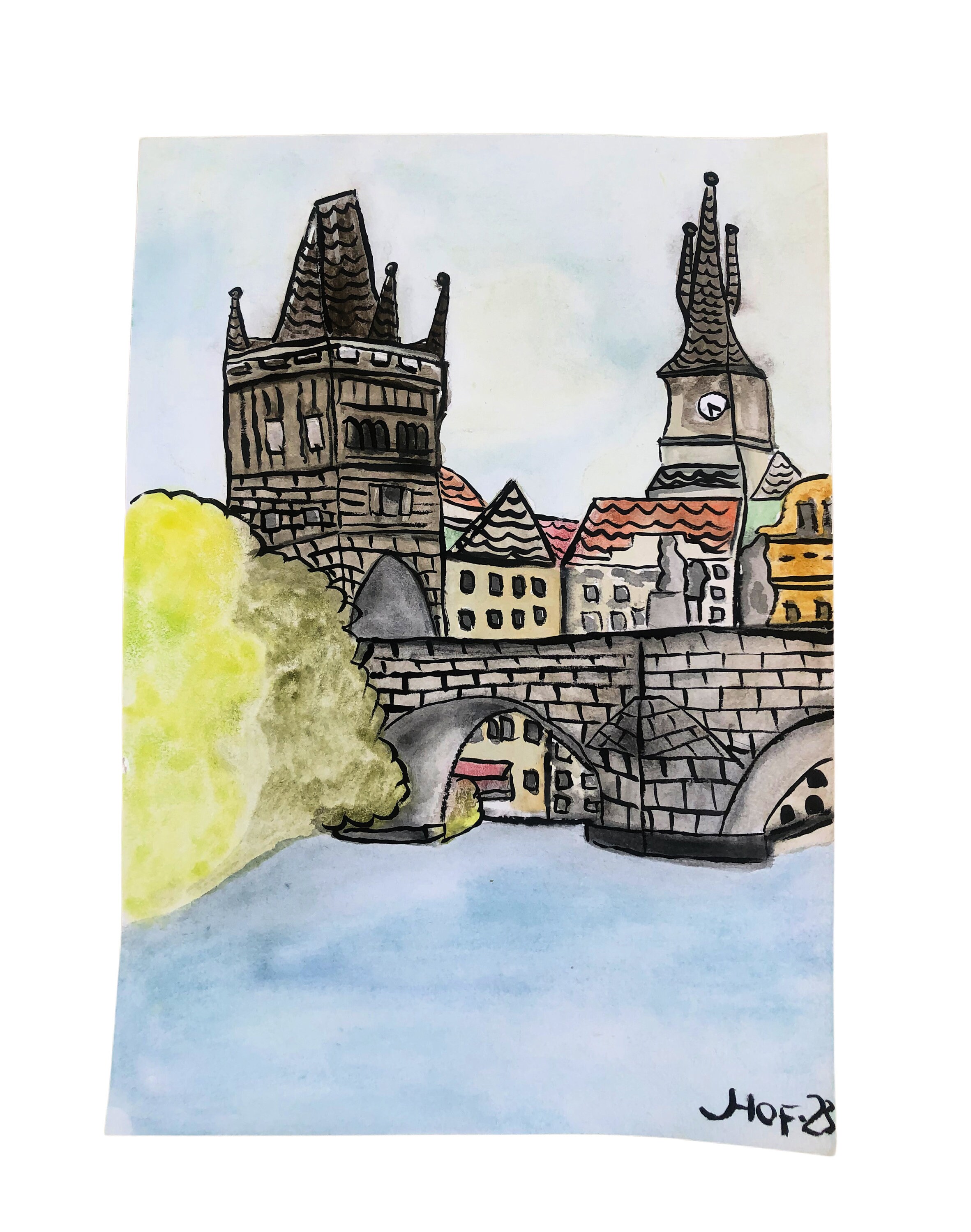 Prague 3,original Aquarel Painting,carls Bridge,praha ,obraz,obrázek ...