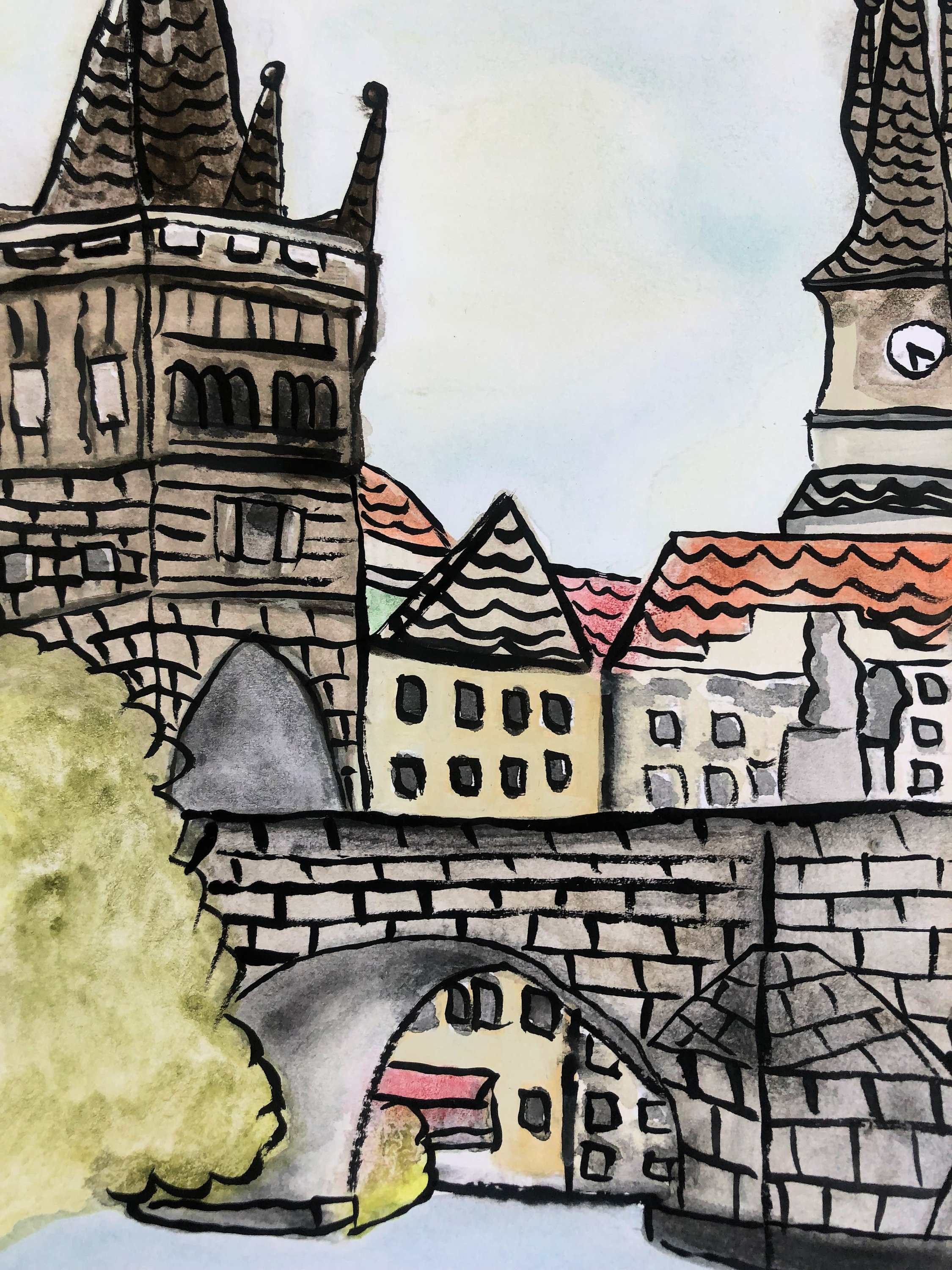 Prague 3,original Aquarel Painting,carls Bridge,praha ,obraz,obrázek ...